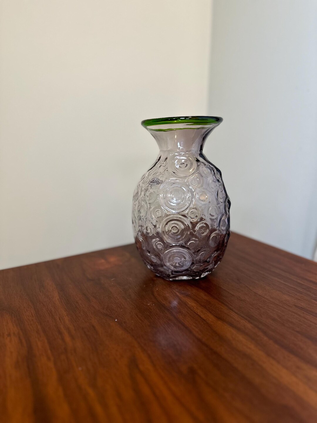 Blenko Hank Adams Embossed Circle Vase in Orchid/turquoise - Etsy