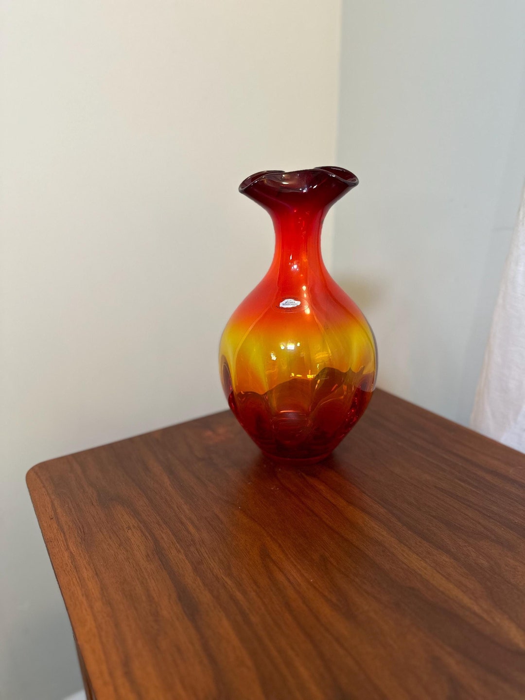 Signed Blenko Tangerine Ruffle Top Vase. - Etsy