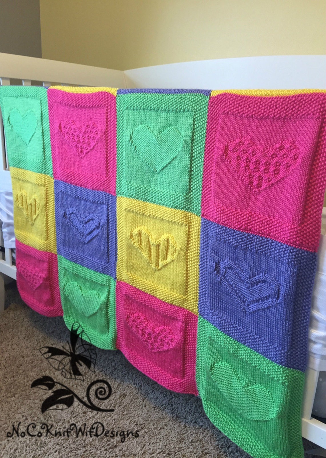 Baby Blanket Pattern (knit)- PDF Instant Download, Heart Baby Blanket ...