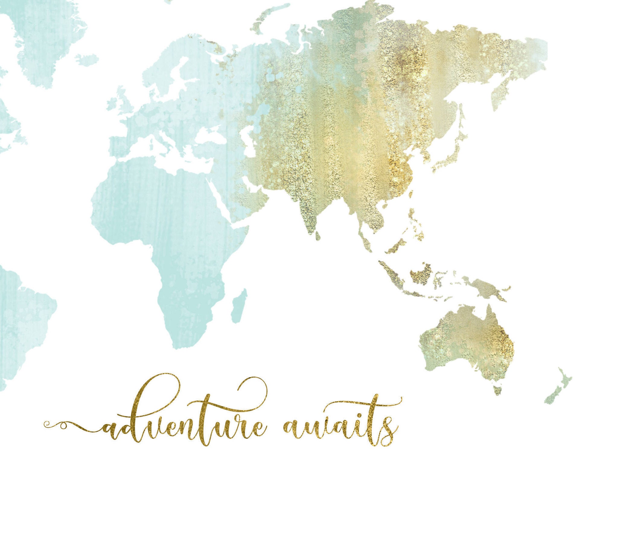 World Map Mint and Gold Nursery Decor Adventure Awaits | Etsy