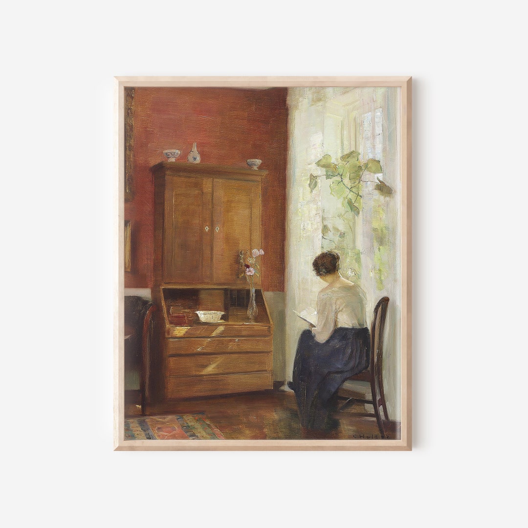 Vintage Woman Reading Portrait Decor | Vintage Print Designs | Vintage ...