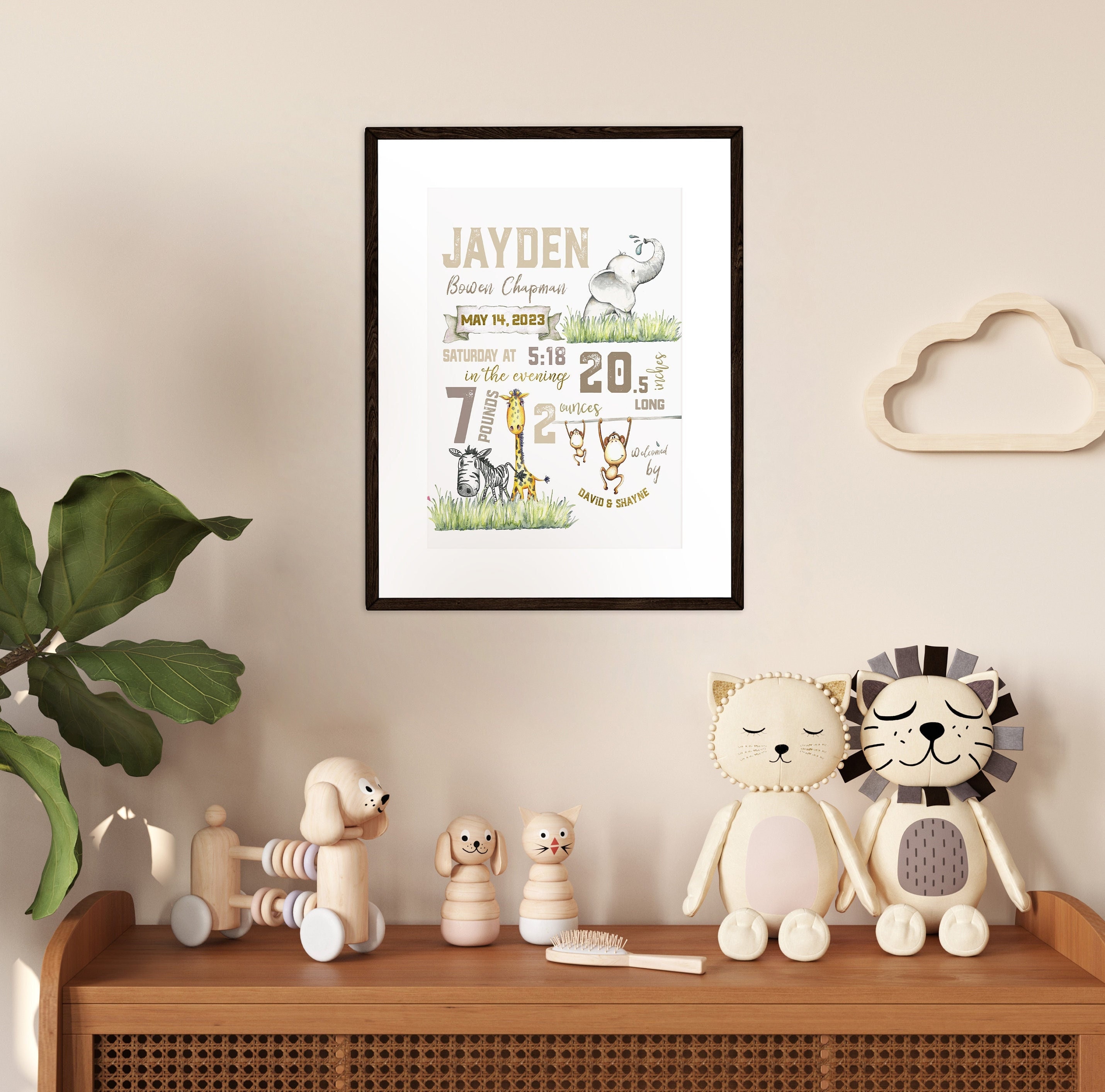 Elephant Birth Announcement Sign | Baby Stats, Nursery Wall Art ...