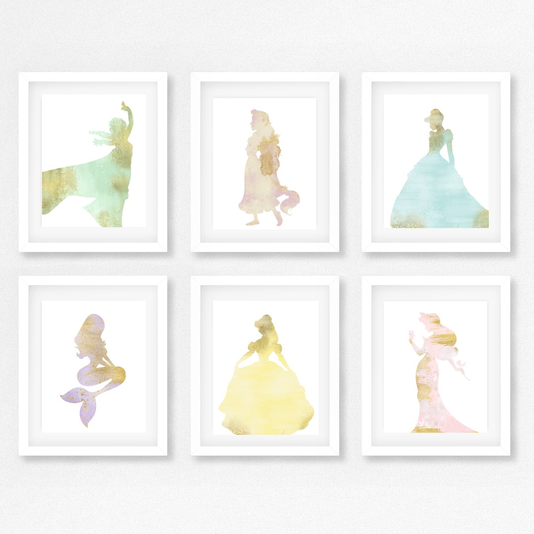 Princess Print Set, Ariel, Set of 6, Princess Nursery, Baby Shower, the ...