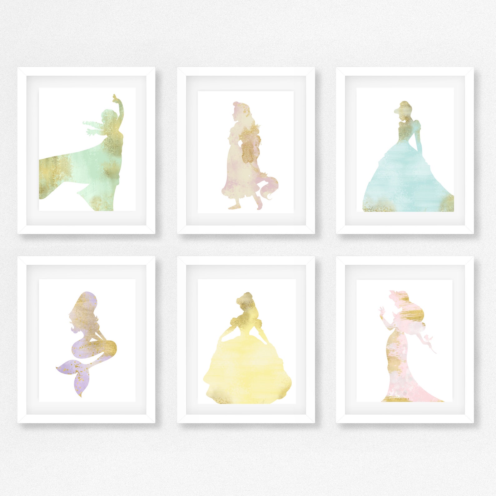 Princess Print Set, Ariel, Set of 6, Princess Nursery, Baby Shower, the ...