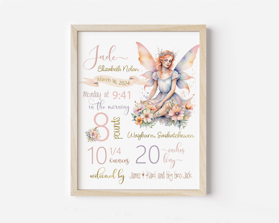 Newborn Gift | Printable Fairy Nursery | Birth Stats | Girls Room ...