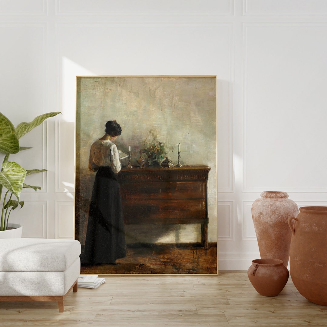 Vintage Woman Reading Portrait Decor | Vintage Print Designs | Vintage ...