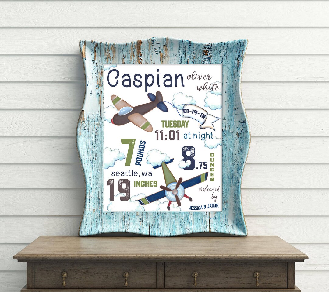 Airplane, Birth Stats, Birth Details, Airplane Nursery, Personalized ...