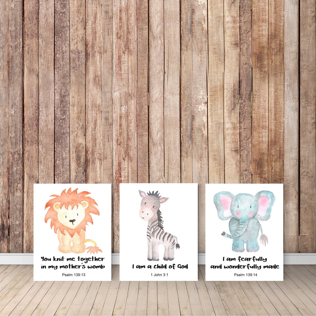 Safari, Bible Verse, Wall Art, Set of 3, Safari Animals, Baby Animals ...