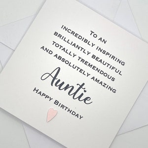 Auntie Birthday Card. Aunt Aunty Auntie Handmade Personalised - Etsy