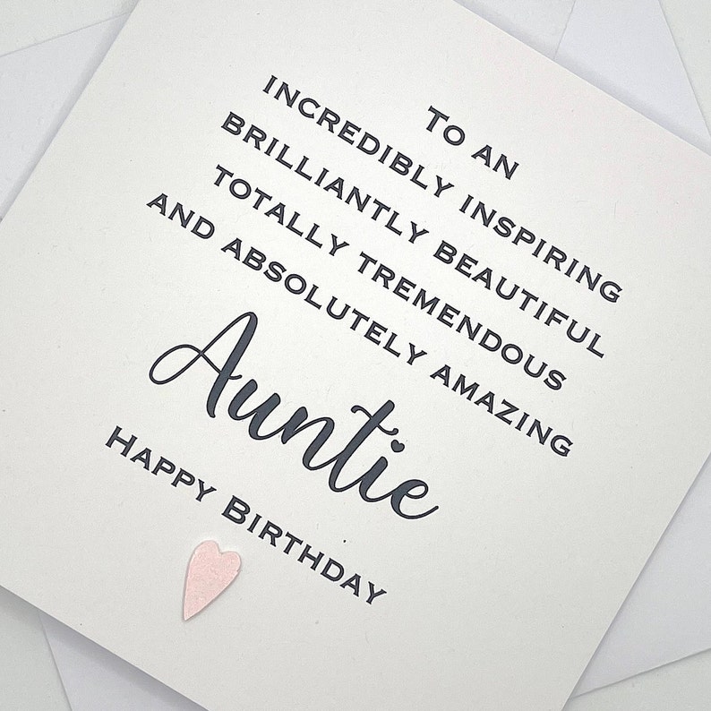 Personalised Auntie Birthday Card. Modern Minimalist Cards With Heart ...