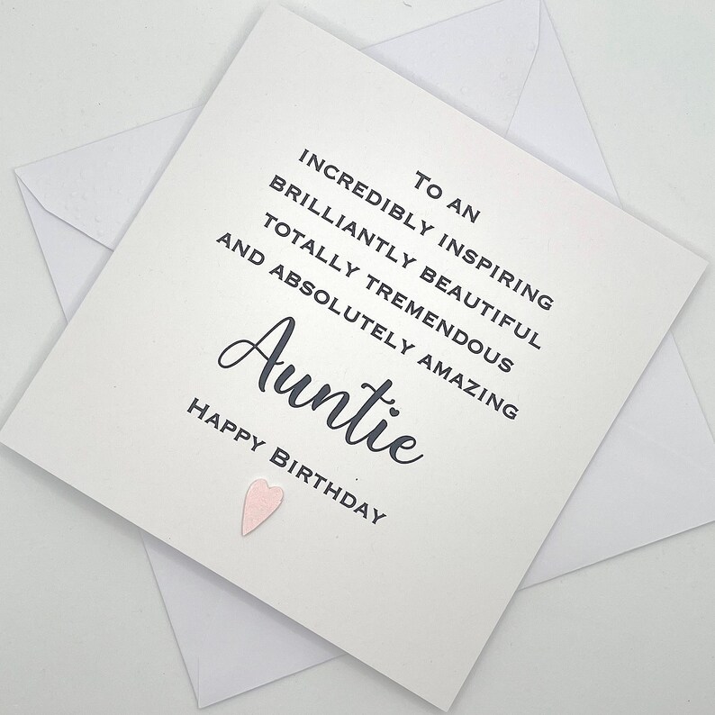 Personalised Auntie Birthday Card. Modern Minimalist Cards With Heart ...