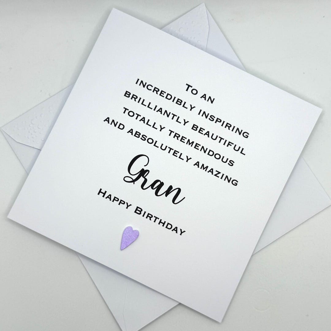 Handmade Gran Birthday Card. Modern Minimalist Cards With Heart in ...