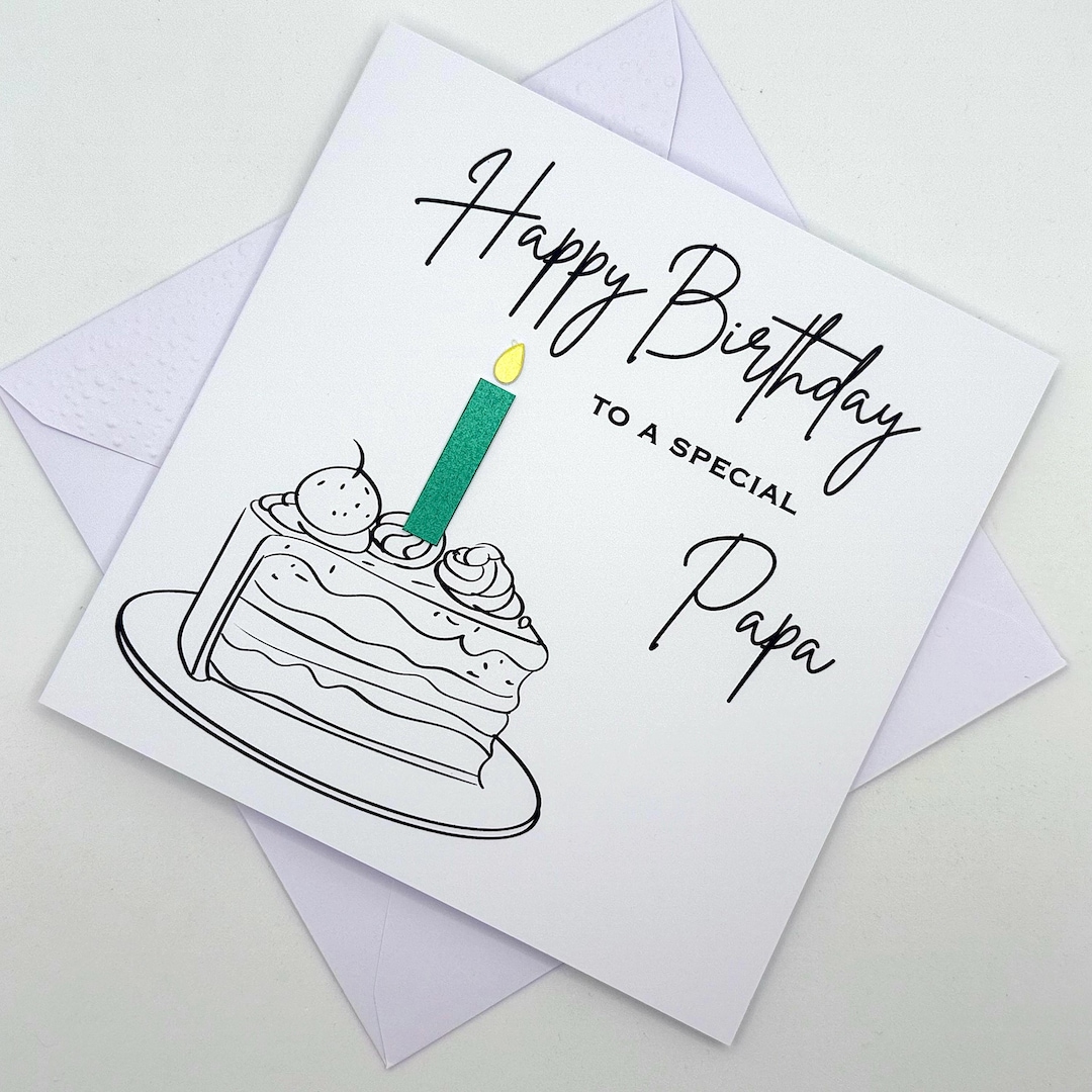 Papa Birthday Card. Modern Minimalist Cards With Cake & Candle in ...