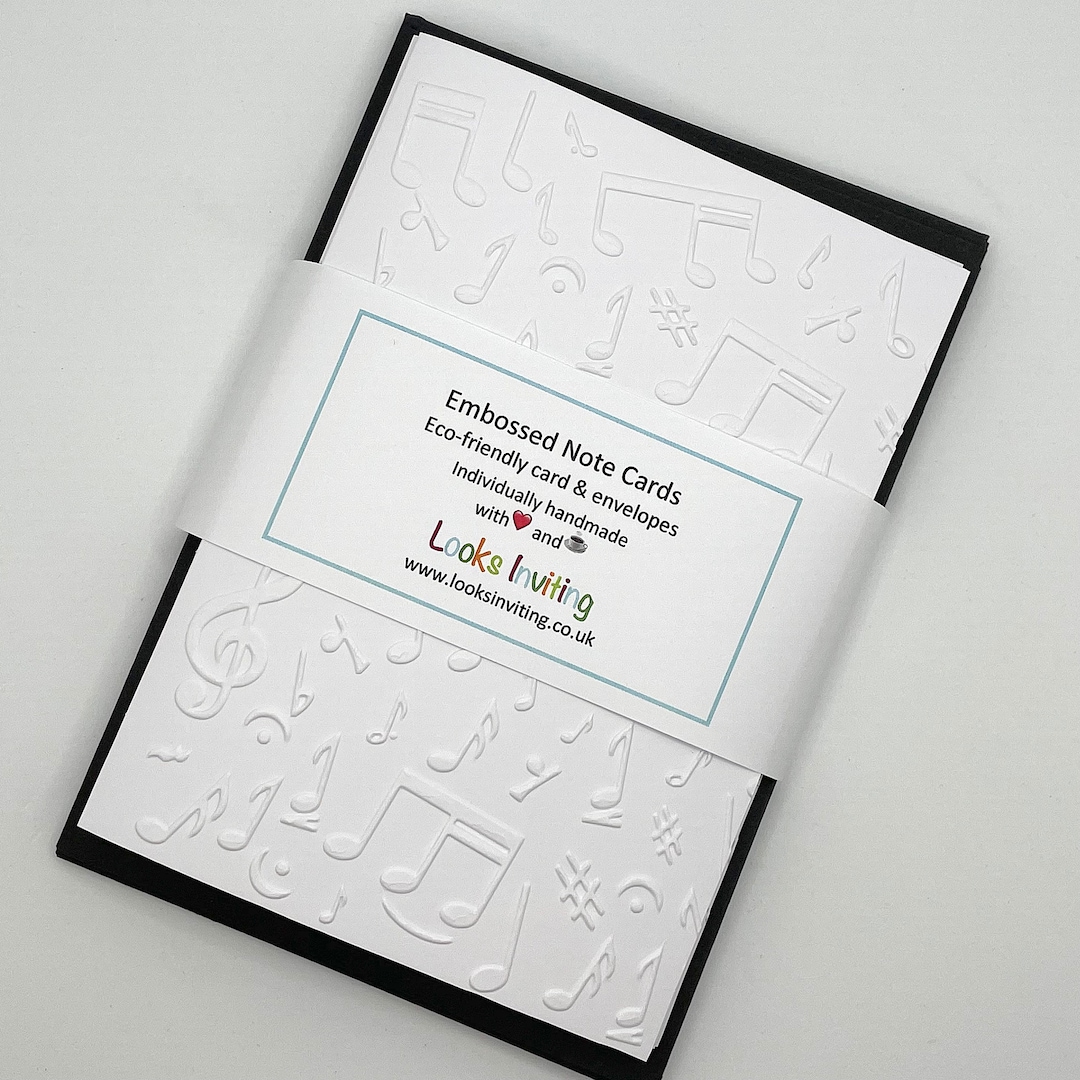 Music Notes Cards. 6 Embossed Music Cards and Envelopes. Gift for Music ...