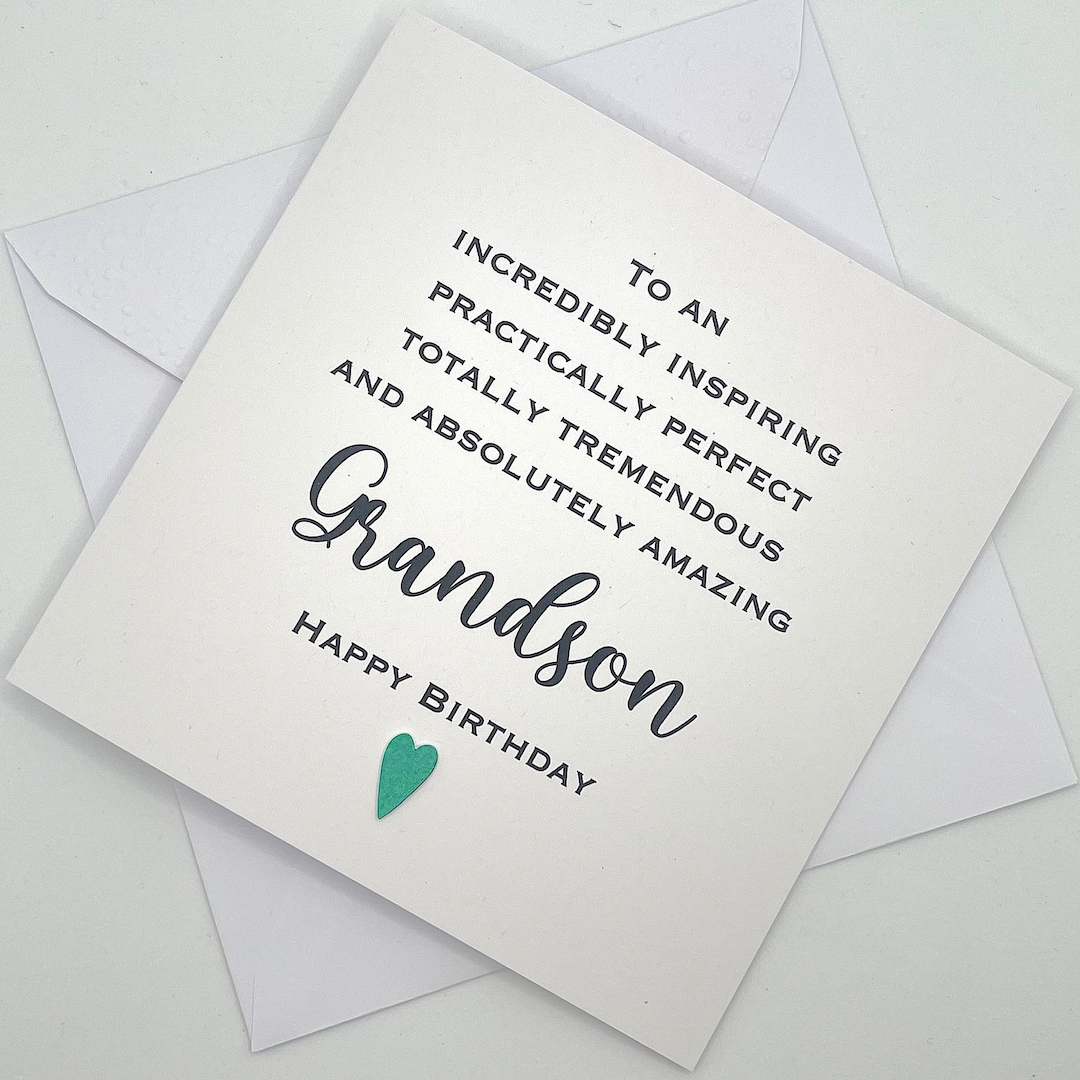 Personalised Grandson Birthday Card. Modern Minimalist Cards With Heart ...