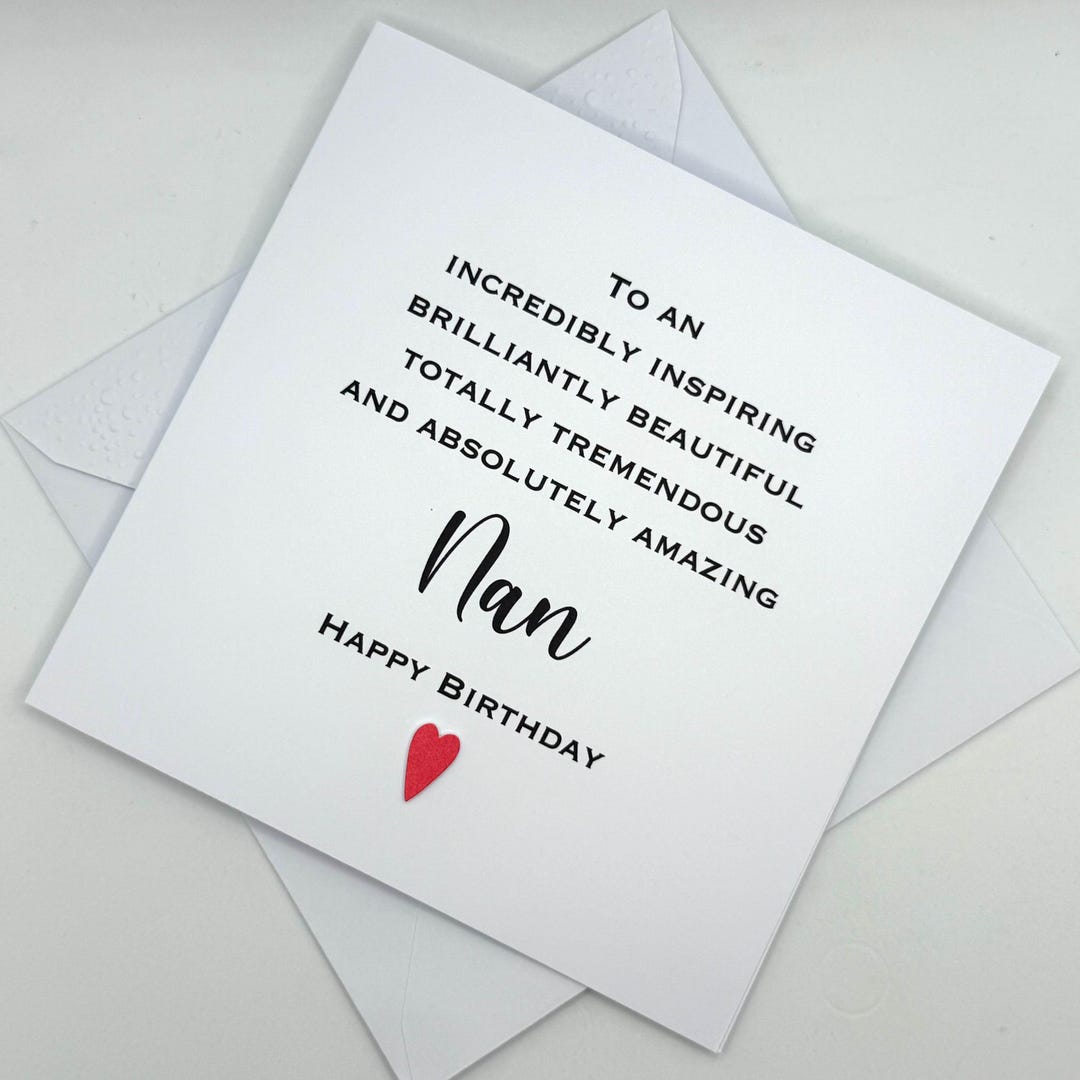 Handmade Nan Birthday Card. Modern Minimalist Cards With Heart in ...