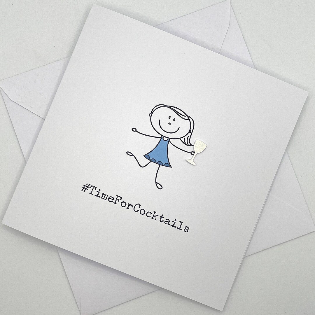 It's Time for Cocktails. Modern Minimalist Cards With Stick Figure in ...
