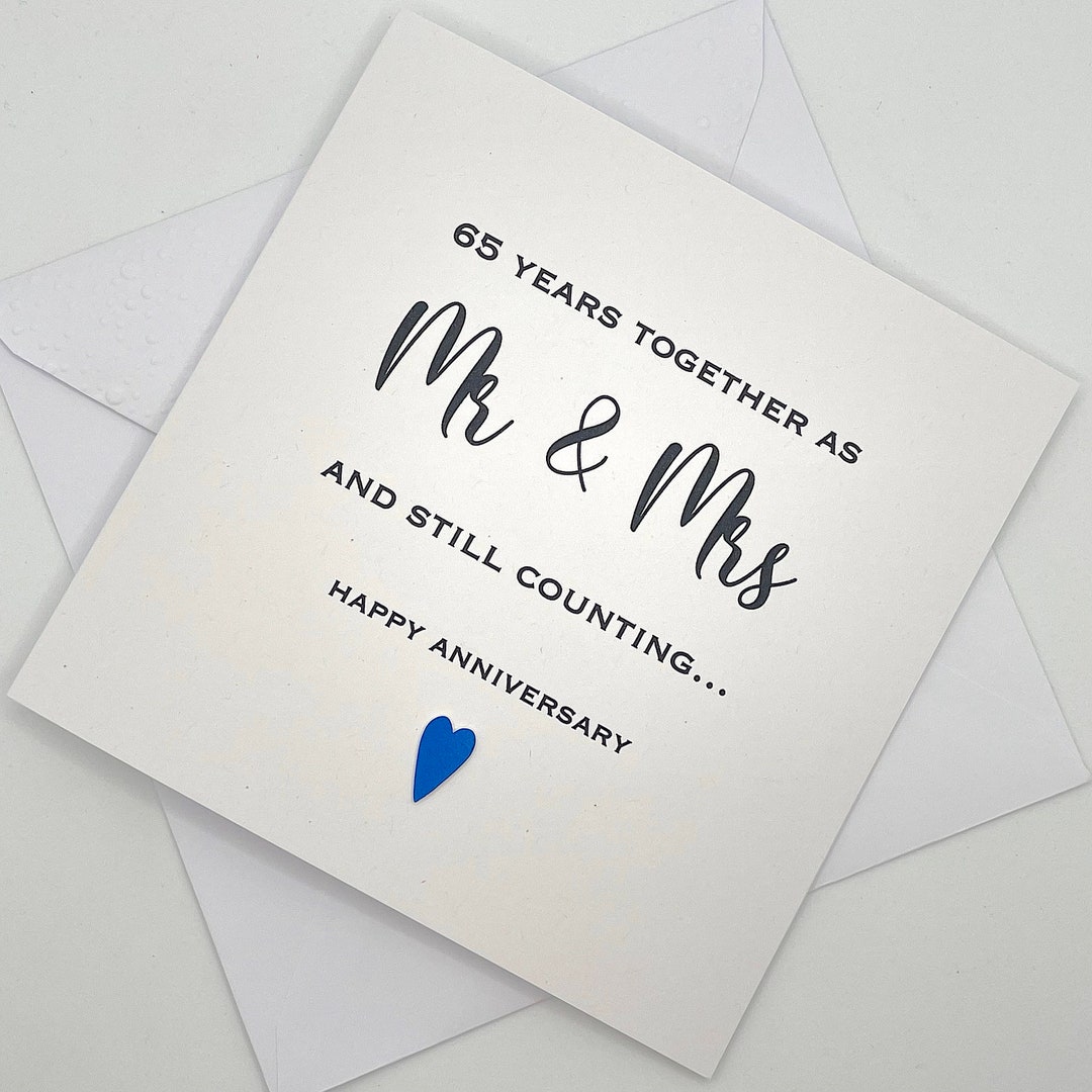 65th Wedding Anniversary Card Personalised. Handmade 65 Years Together as Mr & Mrs and Still ...