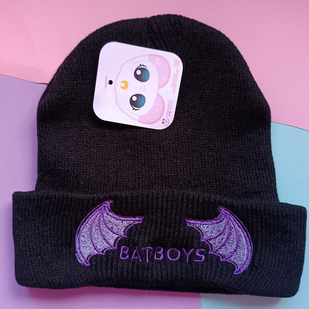 Bat Boys Beanie Bat Wings Embroidery Hat Black Hat Booklover - Etsy