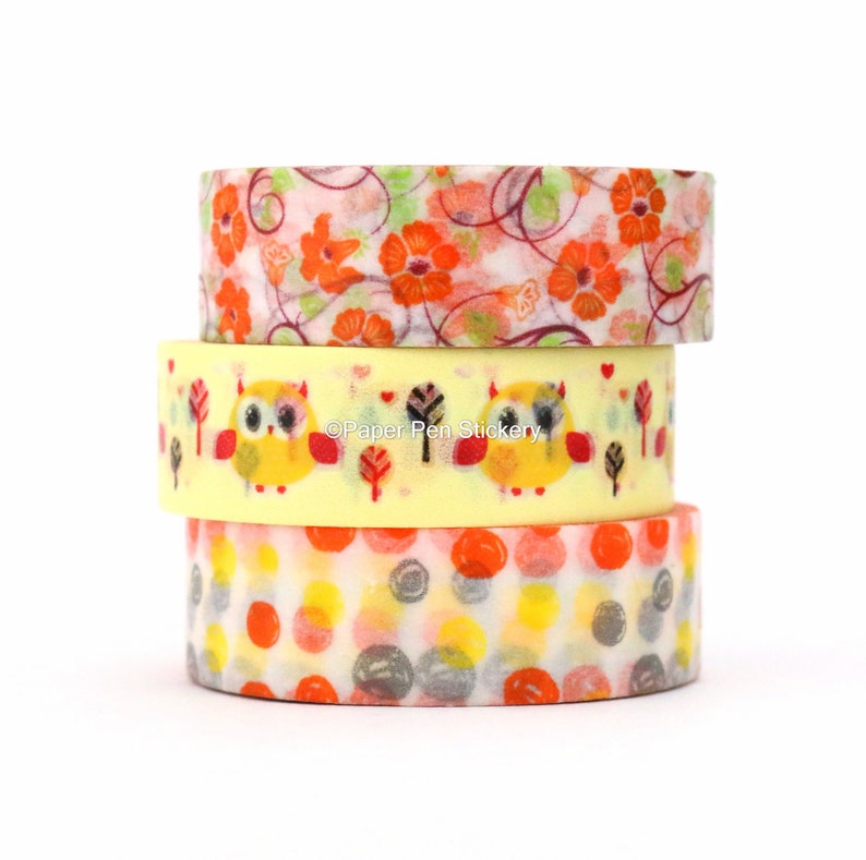 Spring Washi Tape Set of 3 Planner Decoration Orange Floral | Etsy