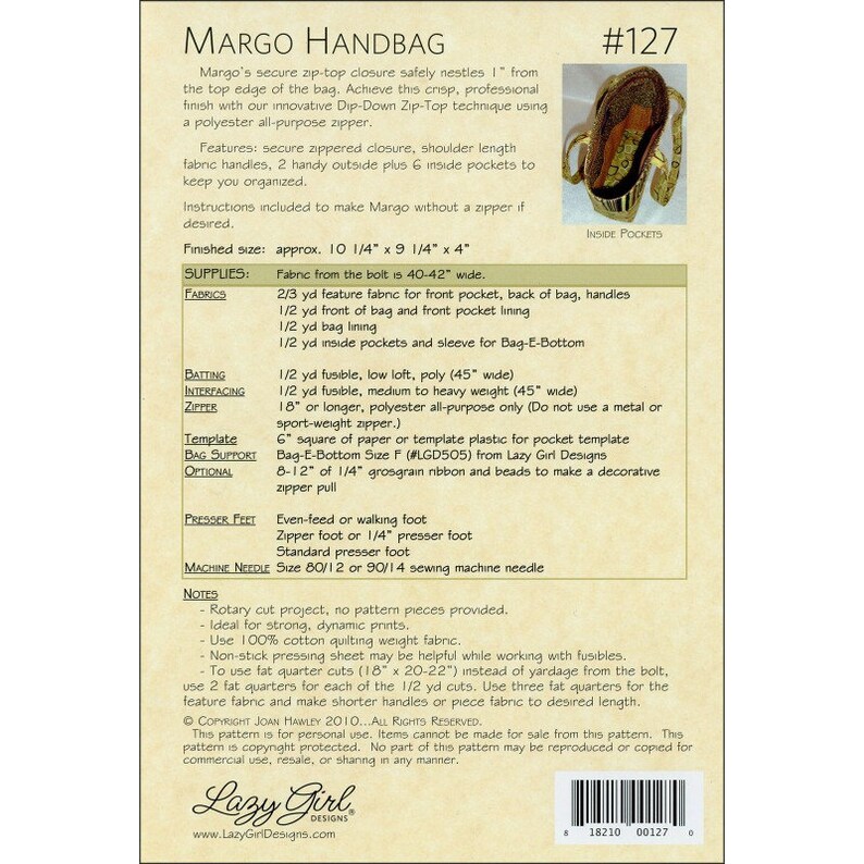 Margo Handbag Pattern by Joan Hawley of Lazy Girl Designs - Etsy