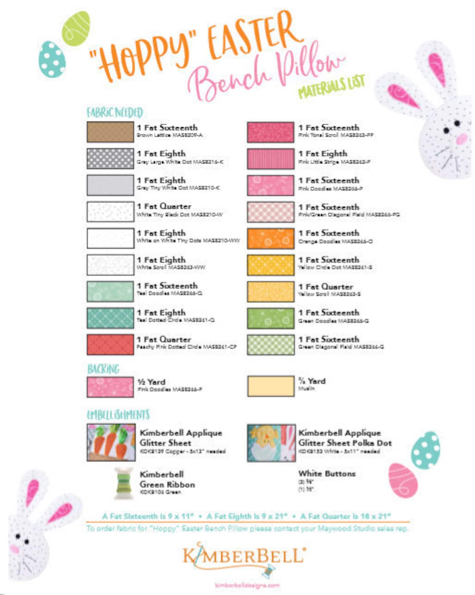 Hoppy Easter Bench Pillow Fabric Kit - Kimberbell Designs - Pick Your ...