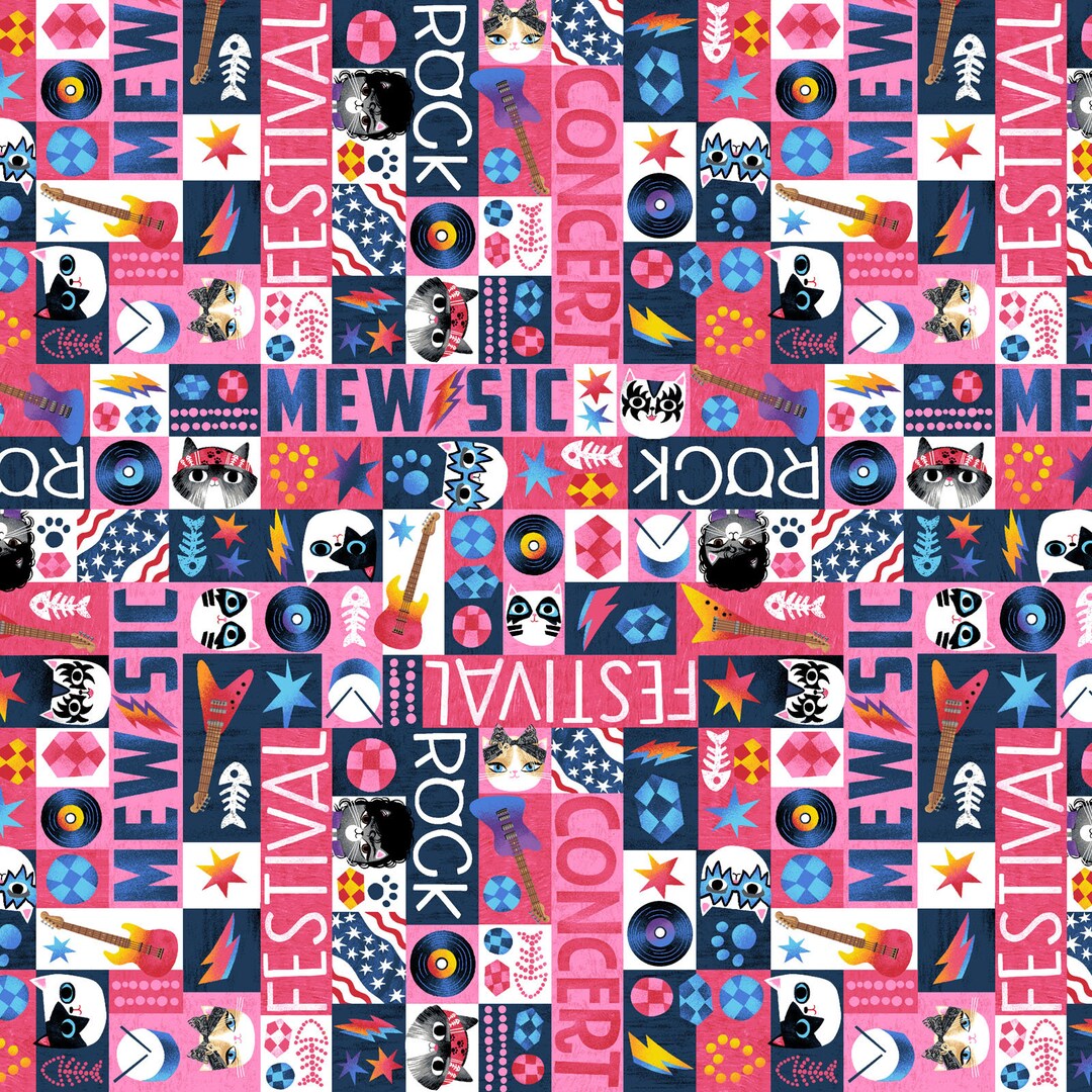 Words - Mew-sic Legends by Angie Rozelaar for Studio E - 7364-22 Pink ...