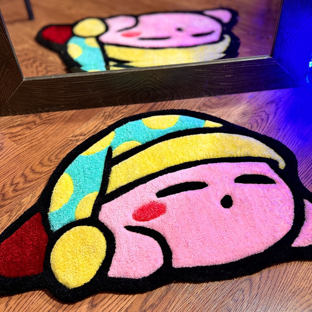 Sleepy Pink Character Cute Anime Rug Hand Tufted Carpet Handmade Home ...