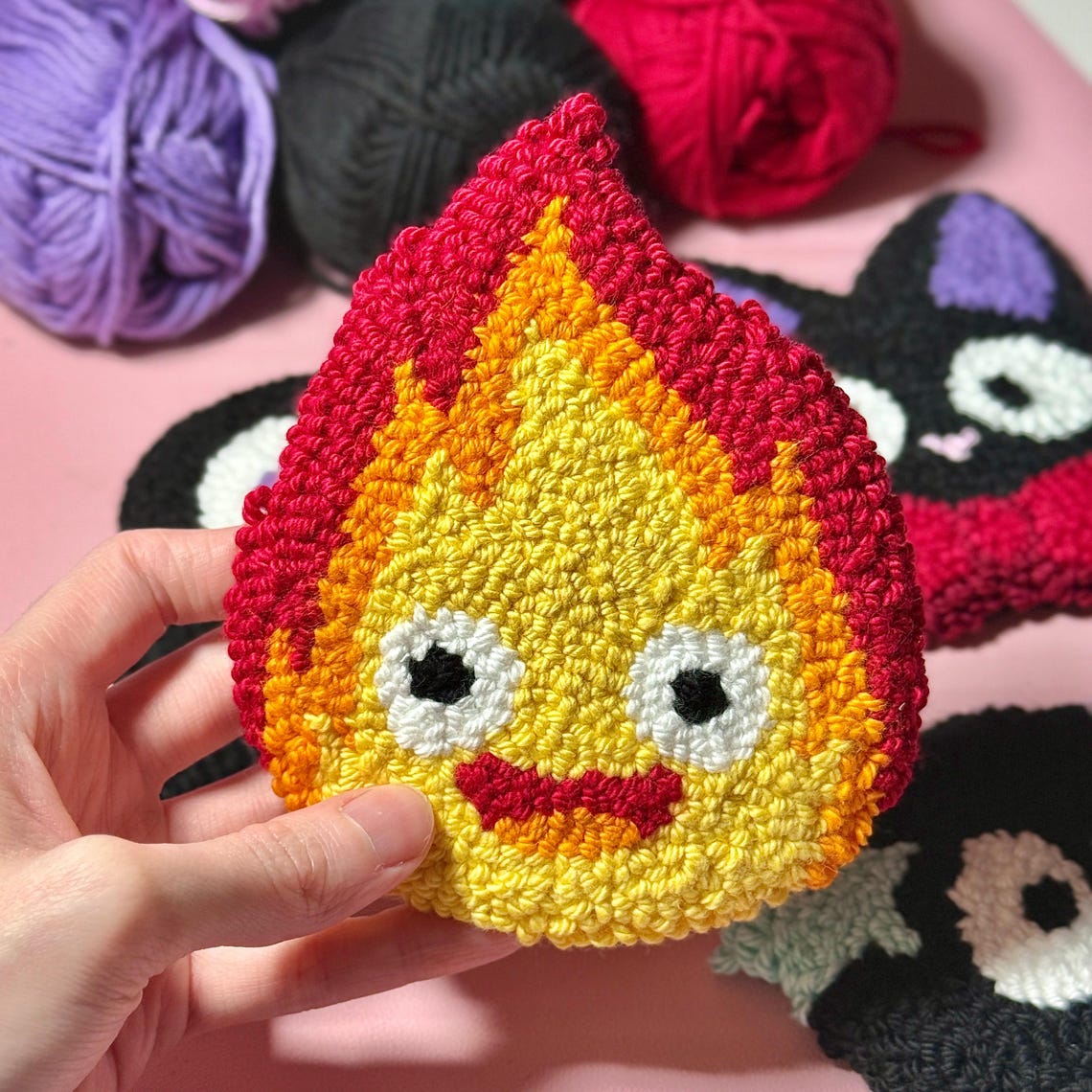 Fire Demon Anime Coaster Punch Needle Mug Rug Heart Cute Character Home ...