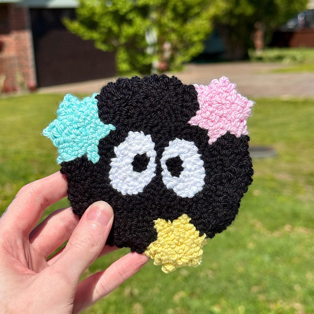 Cute Black Sprite Character Anime Coaster Punch Needle Mug Rug Inspired ...