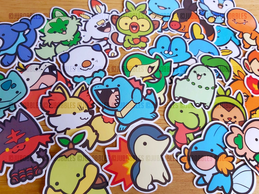 Pokemon Starter Stickers Starters Cute Fire Water Grass Generation Gen Gift Scrapbooking ...