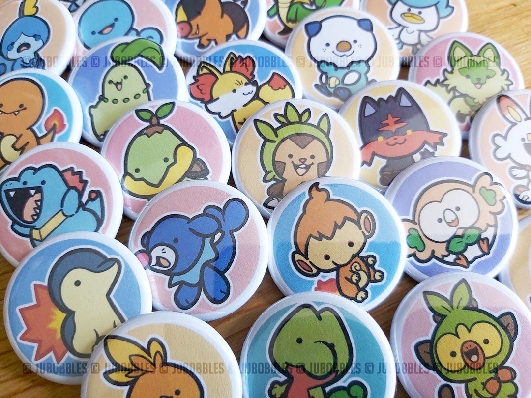 1.25 Pokemon Starter Buttons Starters Cute Fire Water Grass Generation ...