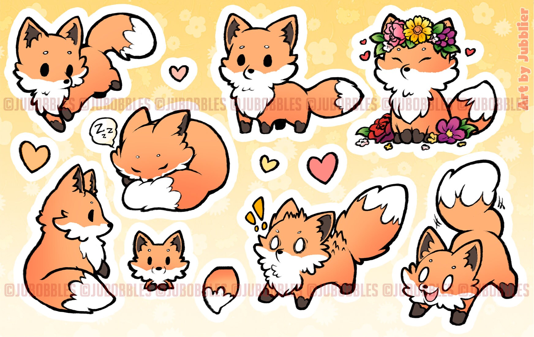 Red Fox Sticker Sheet original Cute Chibi Scrapbooking - Etsy