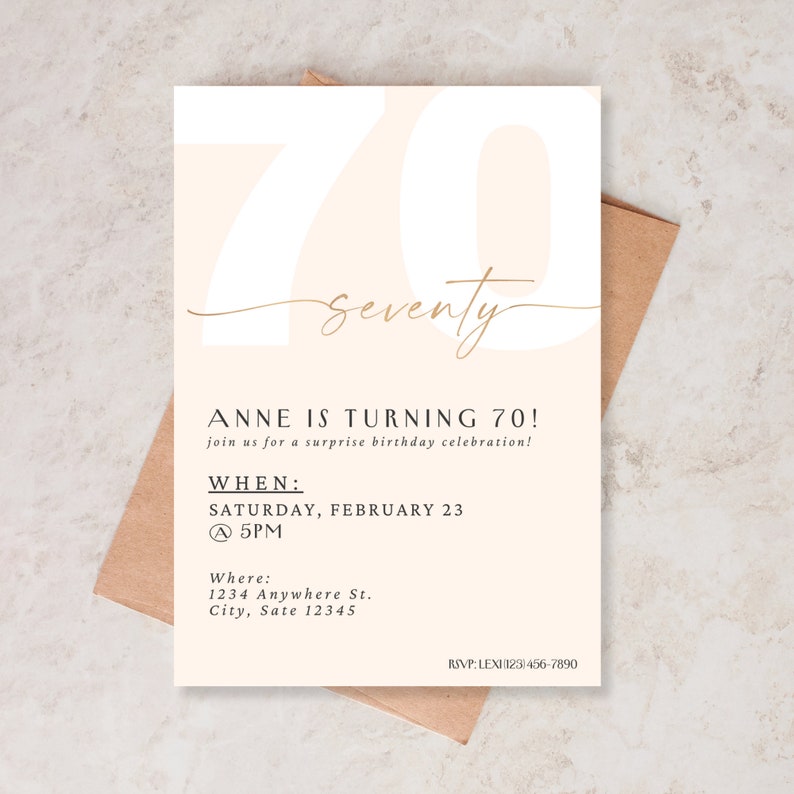 EDITABLE 70th Birthday Invitation 70 Years Surprise Party, Customized ...
