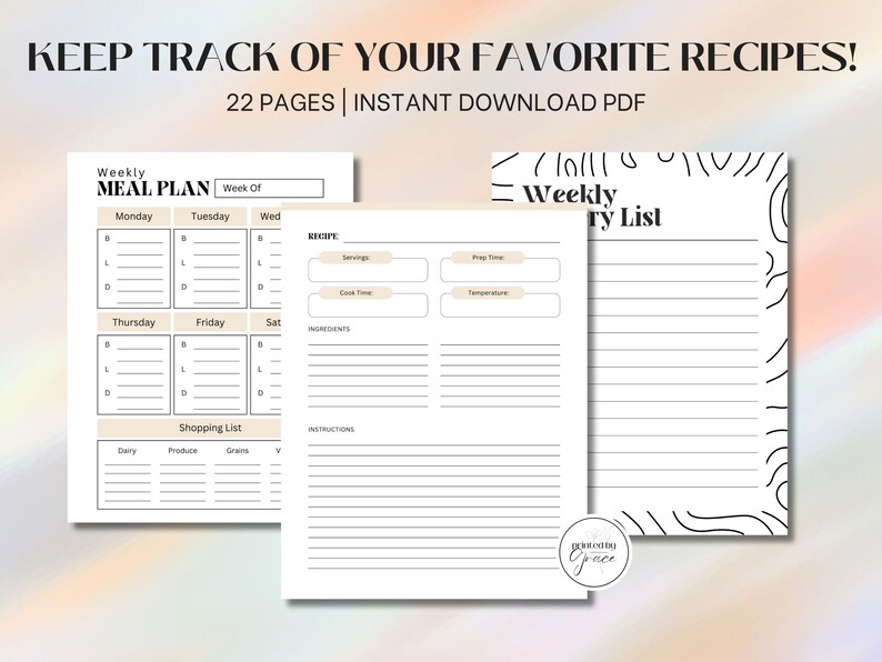 Recipe Binder Printable, Meal Planning Binder, Recipe Book, Recipe Card ...