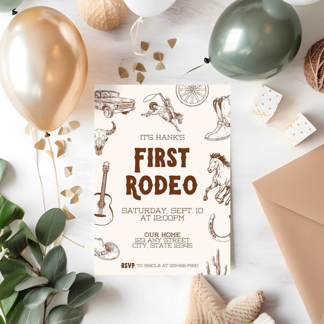 First Rodeo Birthday Invitation | Boy 1st Birthday, Cowboy Western ...