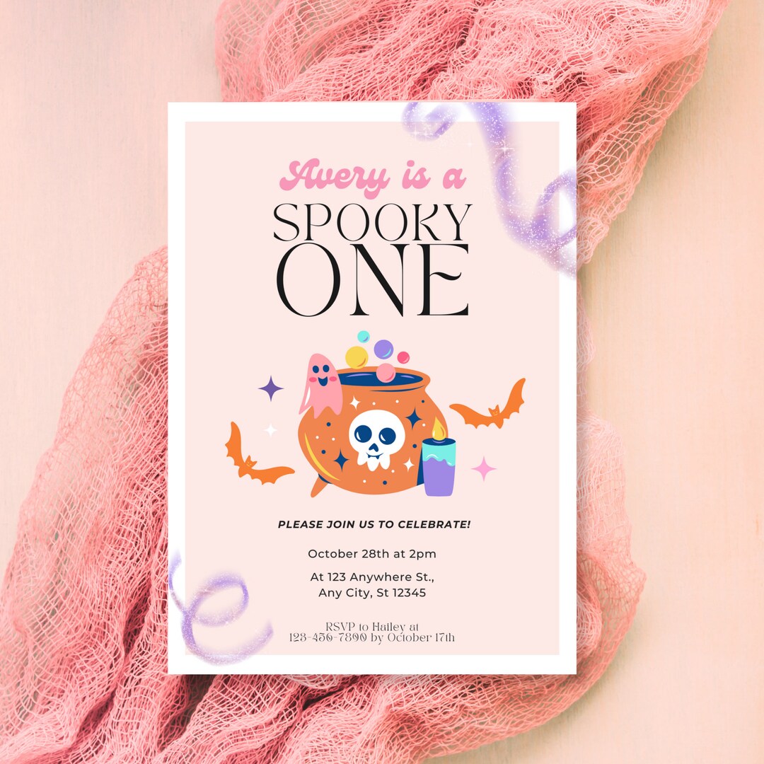 Pink Halloween 1st Birthday Invitation | Girls First Birthday Invite ...
