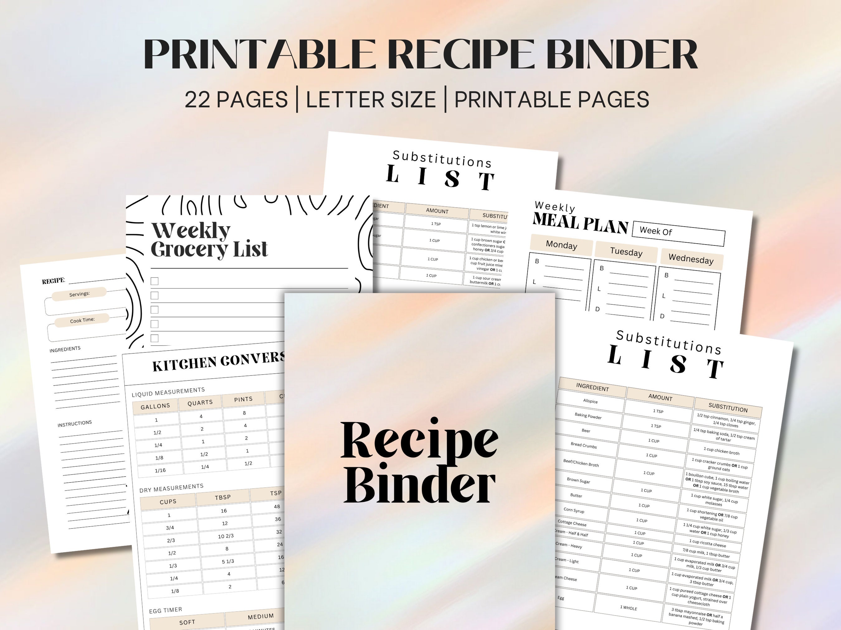 Recipe Binder Printable, Meal Planning Binder, Recipe Book, Recipe Card ...