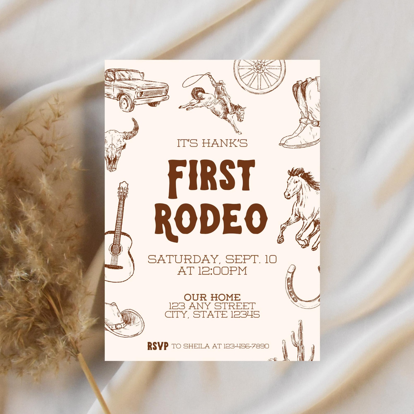 First Rodeo Birthday Invitation | Boy 1st Birthday, Cowboy Western ...