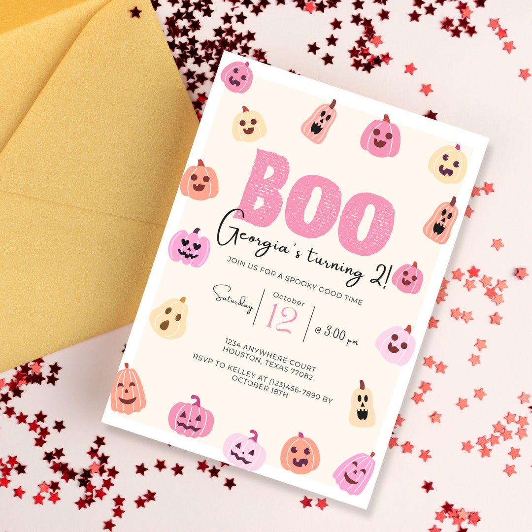 Editable Pink Halloween Birthday Invitation | 2nd Birthday Party, Two ...