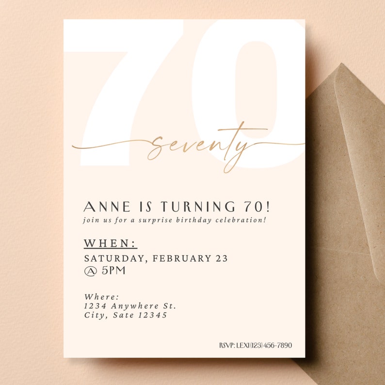 EDITABLE 70th Birthday Invitation 70 Years Surprise Party, Customized ...