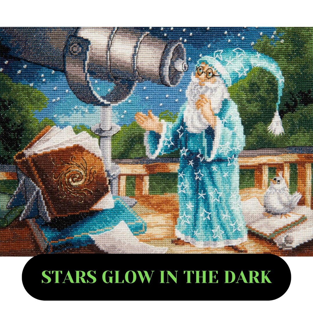 Stargazer Astronomer Wizard Counted Cross Stitch Kit Glows in the Dark ...