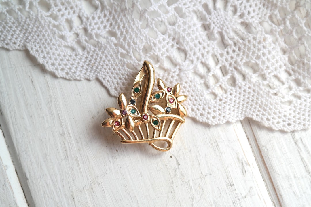 Flower Basket Brooch Vintage Ukraine Shops Gold Brooch Pin Antique ...