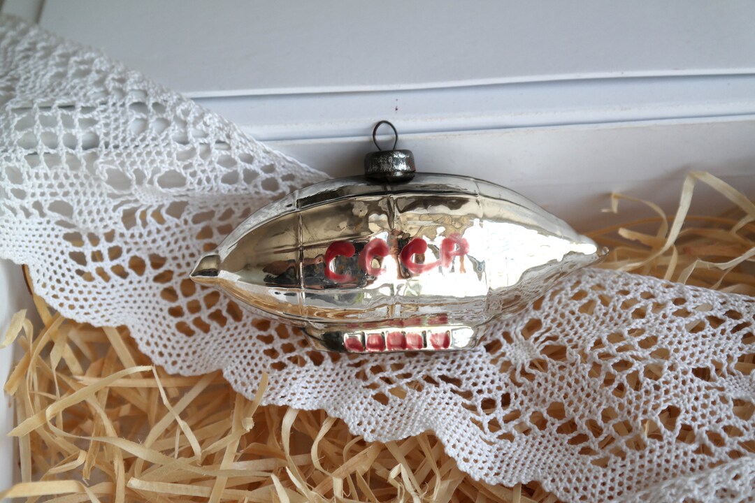 Silver Soviet Zeppelin Vintage Christmas Ornament Glass 1950s ...