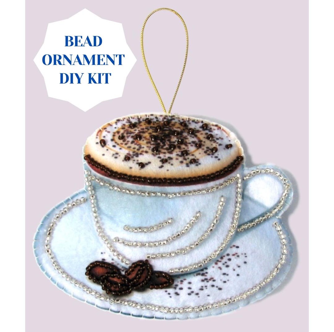Cup of Coffee Bead on Felt Embroidery DIY Christmas Ornament Kit ...