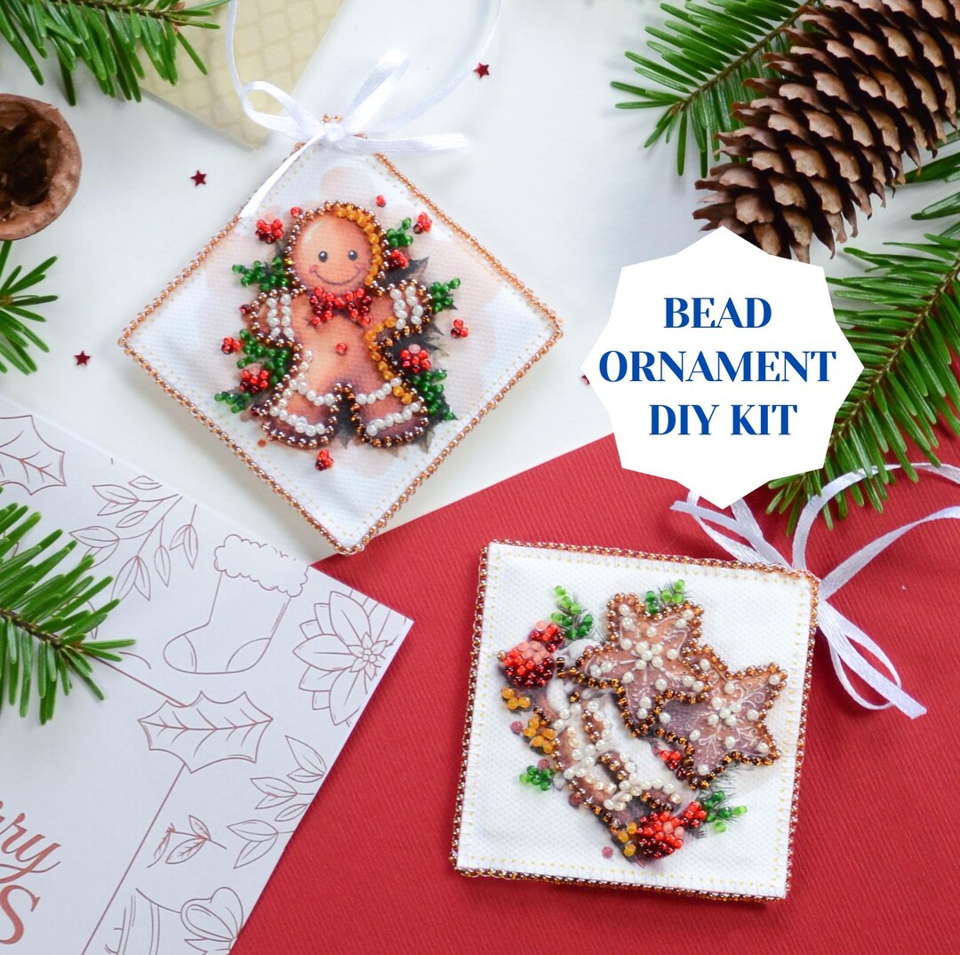 Gingerbread Man Bead DIY Christmas Ornament Kit, Bead Embroidery Set ...