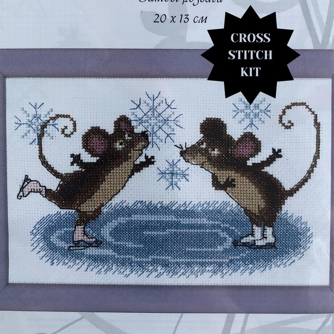 Ice Skating Mouse Cute Counted Cross Stitch Kit for Winter Home Decor ...