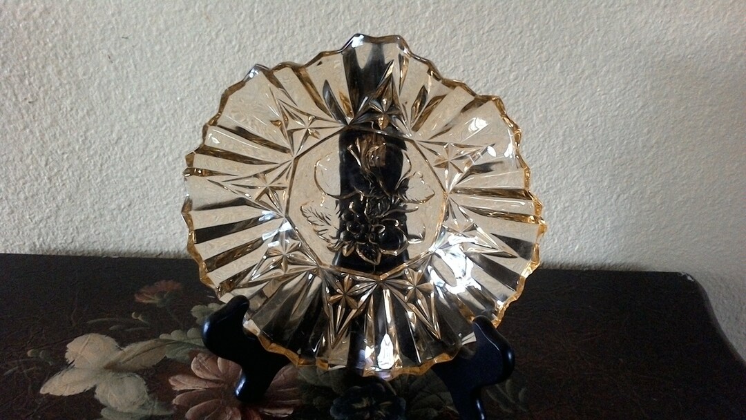 Federal Glass Plate, Yellow Pressed Fruit Design Ruffled Edge Plate - Etsy