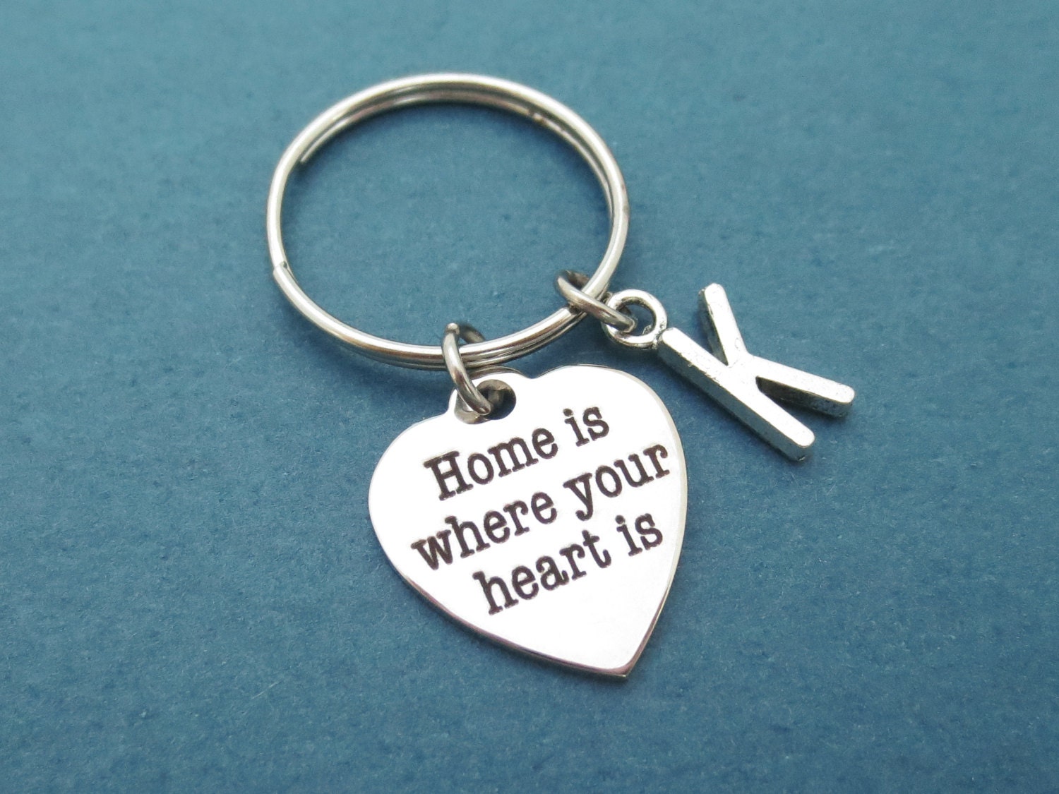 Personalized Gift Initial Key Ring Home is Where the Heart is - Etsy