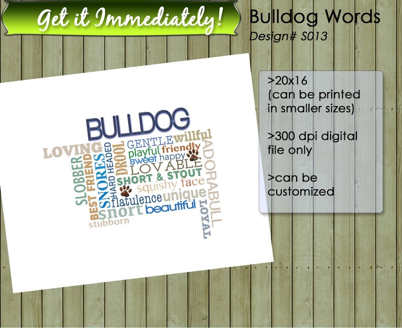 Bulldog Words Wall Art Dog Wall Art Instant Download | Etsy